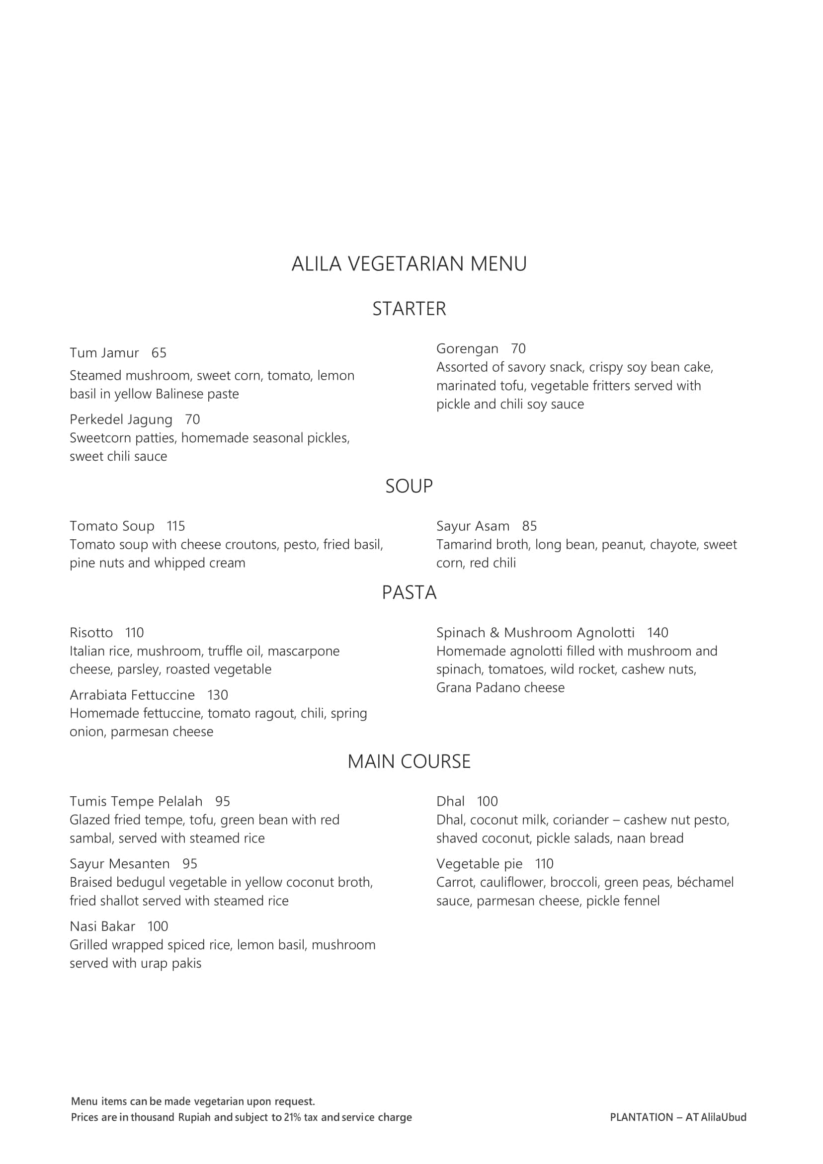 Menu at Plantation Restaurant, Mengwi