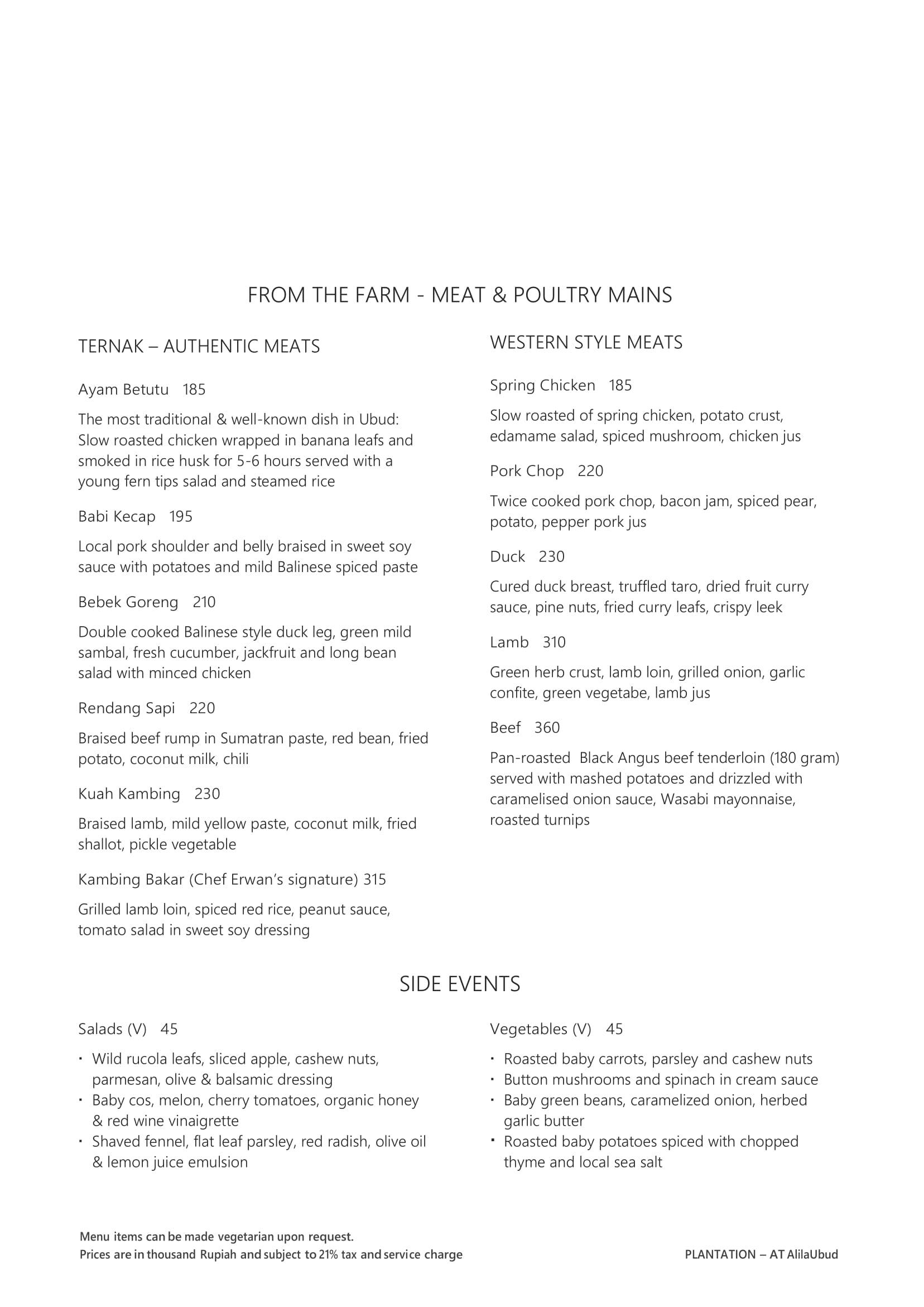 Menu at Plantation Restaurant, Mengwi