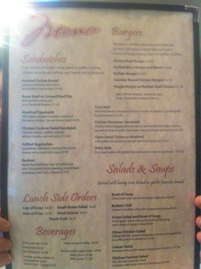 Menu at Sandpiper Cafe, Juneau
