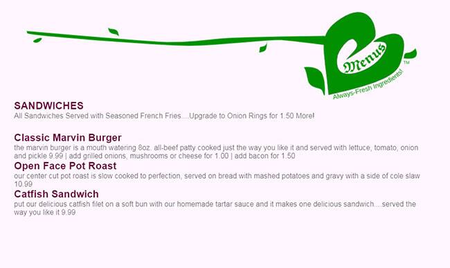 Menu at Starvin Marvin's restaurant, Branson, W 76 Country Blvd