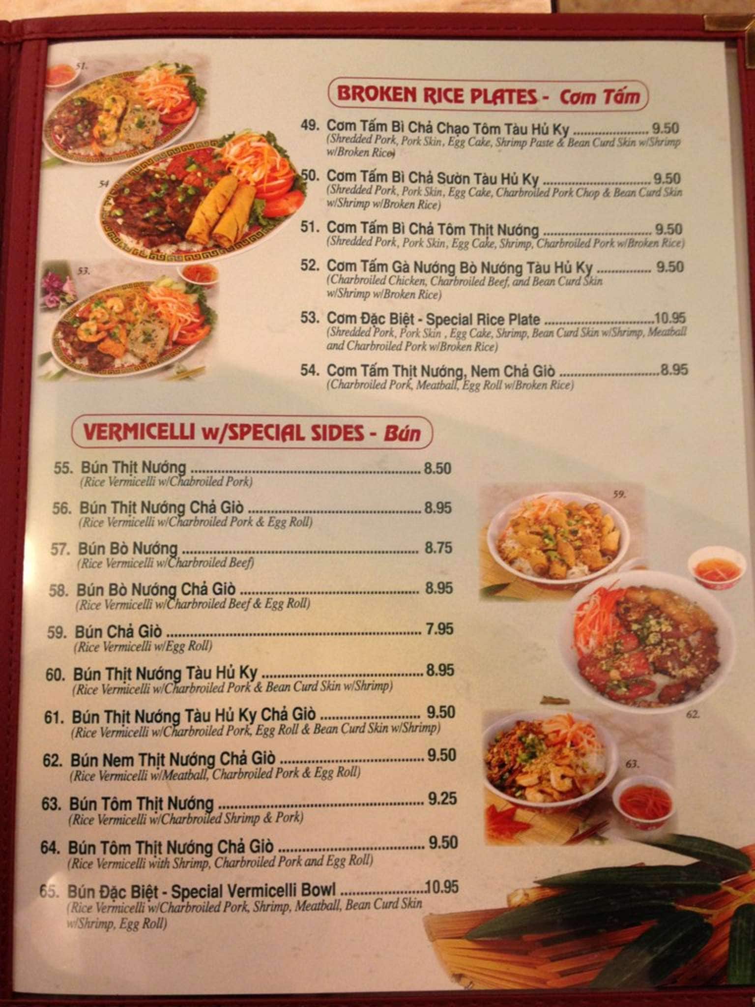 Menu at Pho Saigon restaurant, Port Hueneme, 826 N Ventura Rd