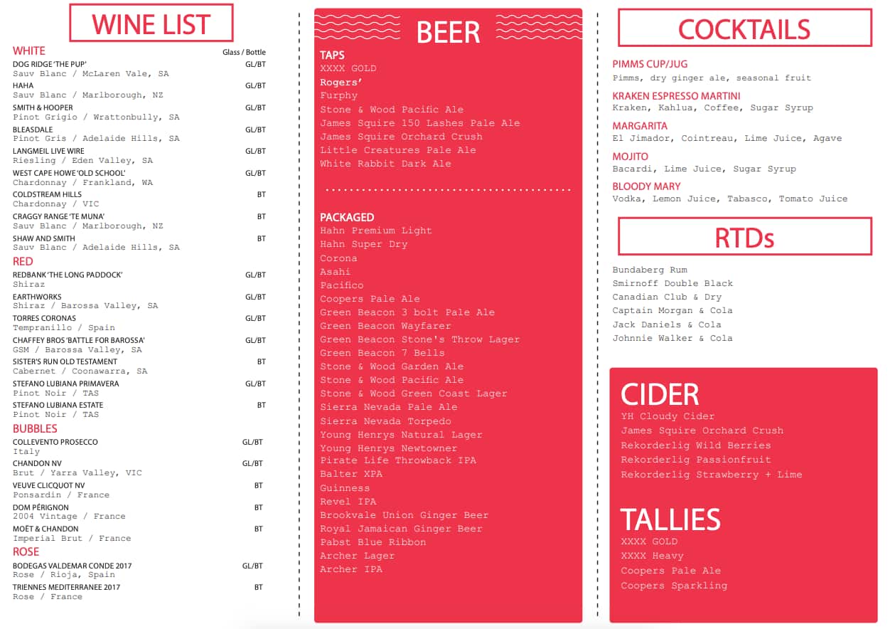 Menu at The Triffid restaurant, Newstead