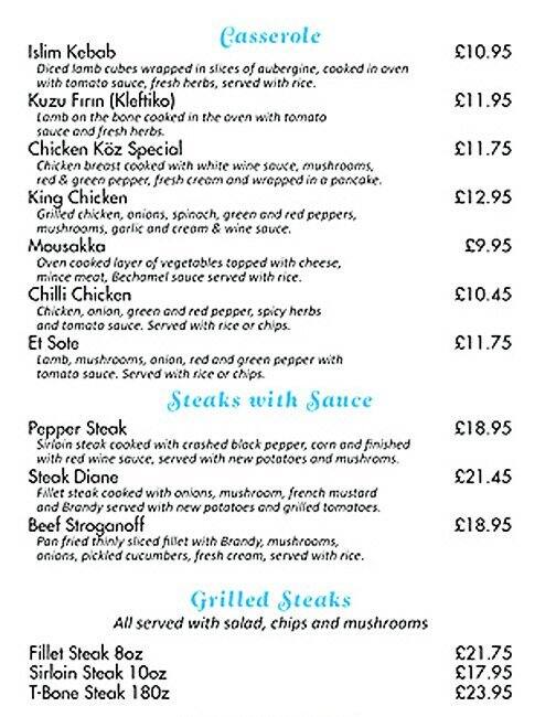Menu at Koz Restaurant, Beckenham, 87 High St
