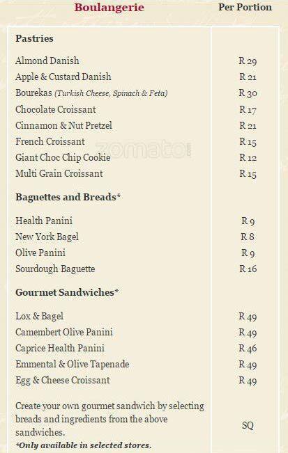 Menu at Chateau Gateaux cafe, Centurion, Centurion Mall