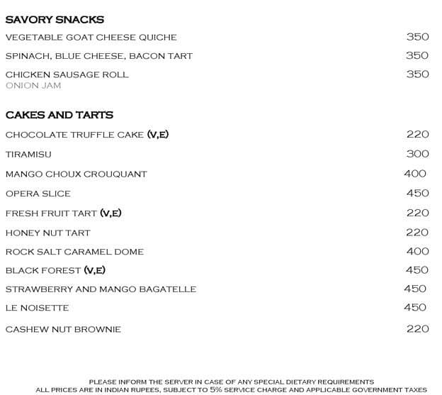 Menu of Bay View Lounge- Grand Hyatt, Bambolim, Goa
