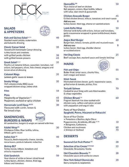 Menu at The Deck Pool Bar & Grill - Radisson Blu Hotel Ajman, Ajman