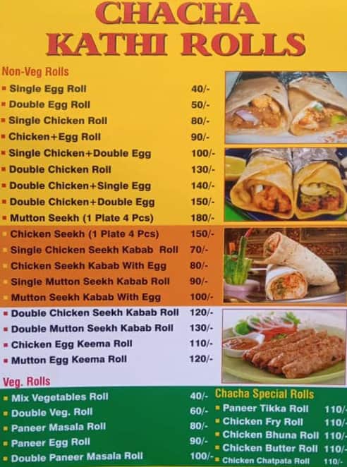 Menu of Chacha Kathi Rolls, Sector 37, Noida