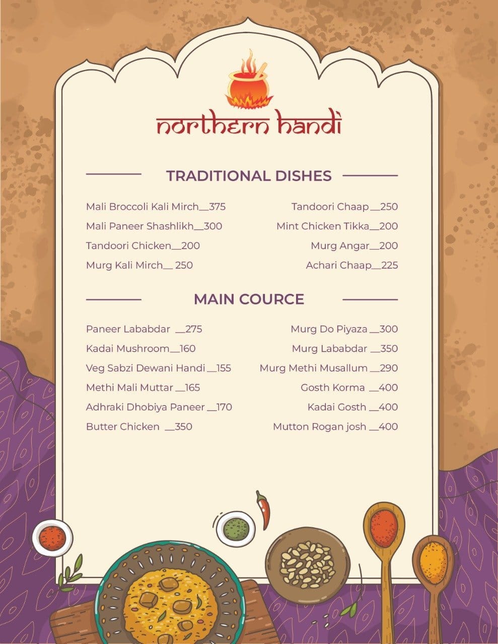 Menu of Northern Handi, Sector 31, Faridabad