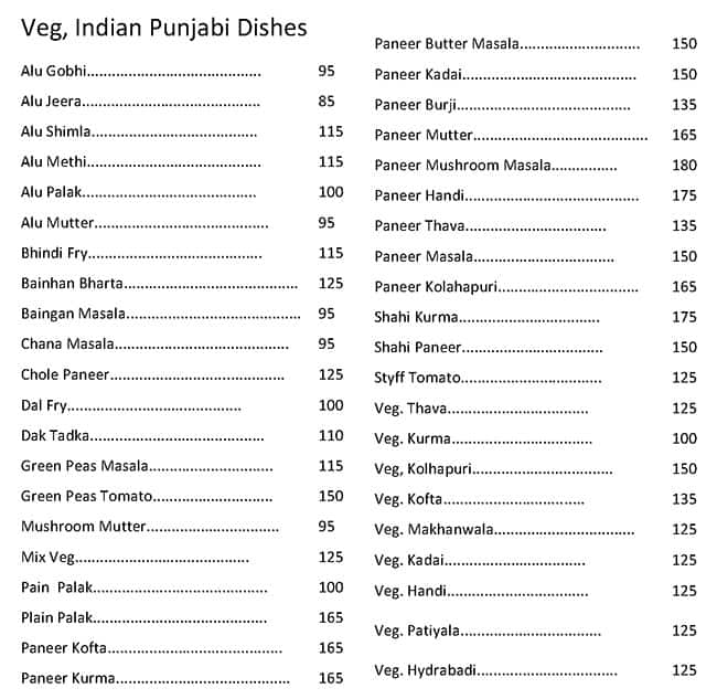 Menu of Hotel Prakash, Nerul, Navi Mumbai