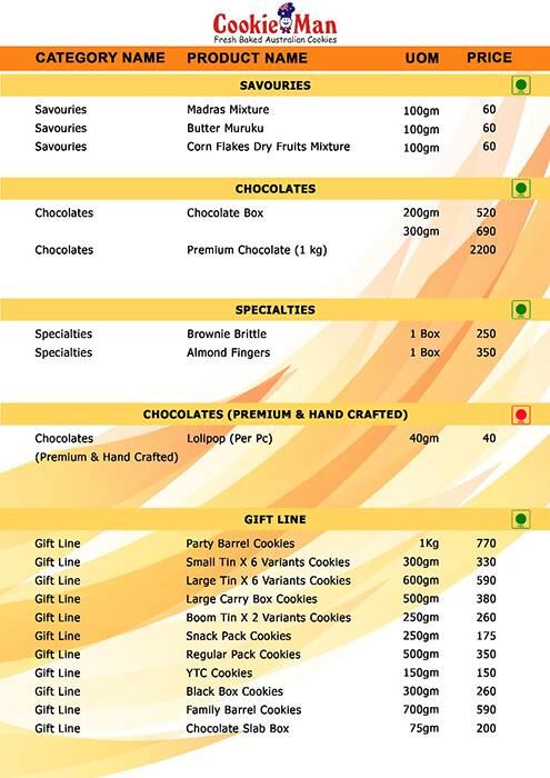 Menu at Cookie Man, Bengaluru, Inorbit Mall, G-2 - 32, Cookie Man Store ...