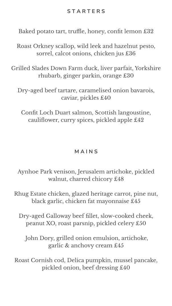 Menu at Marcus Belgravia restaurant, London