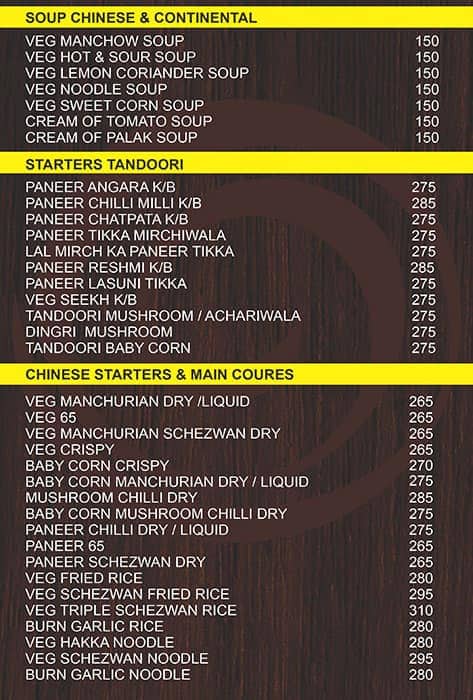 Menu of Rose Wood, Dange Chowk, Pune