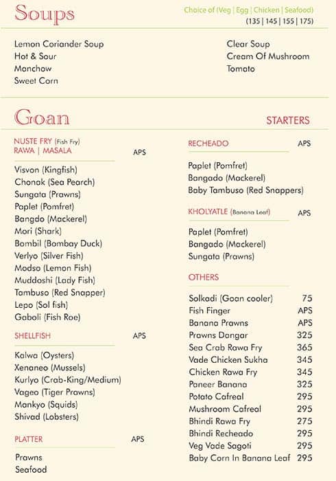 Menu of Spice Goa Restaurant, Mapusa, Goa