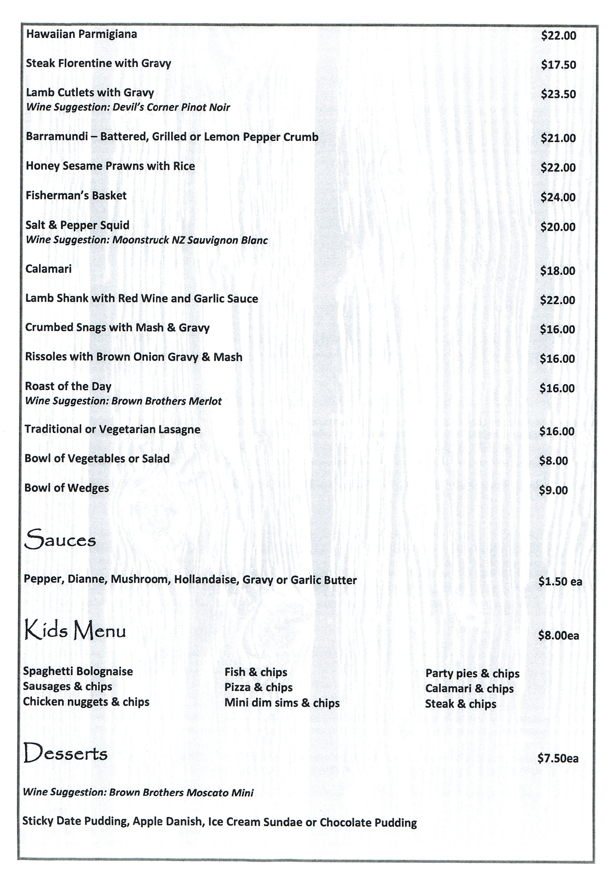 Menu at Dooen Hotel - Bottlemart Express restaurant, Dooen