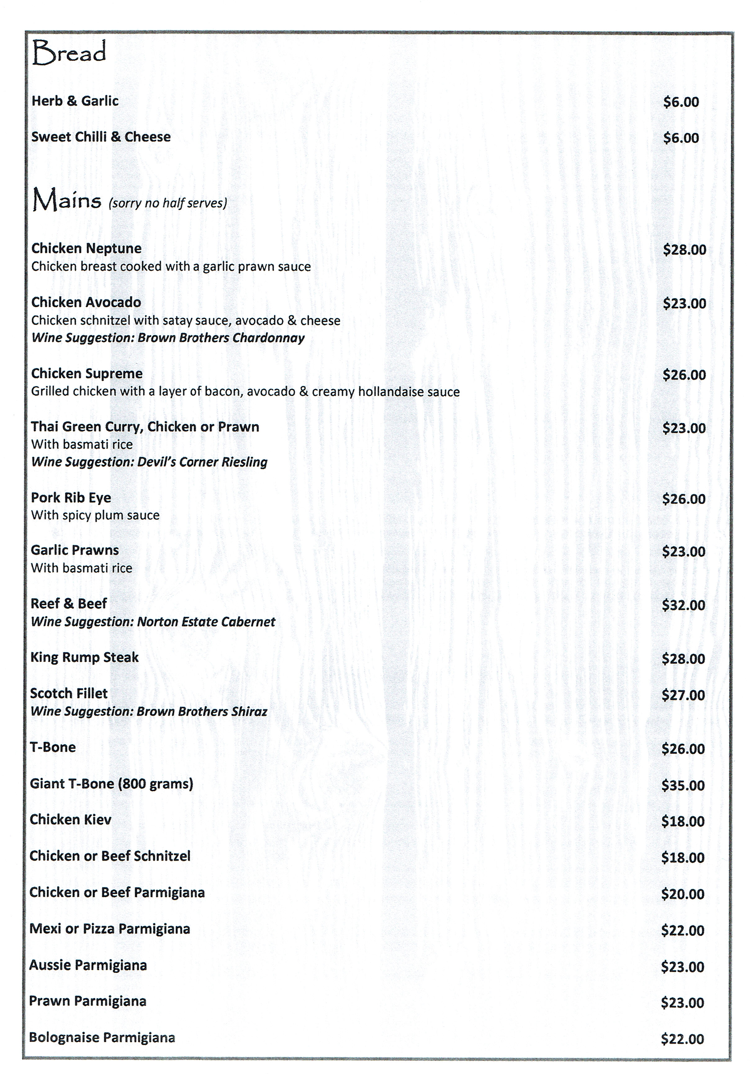 Menu at Dooen Hotel - Bottlemart Express restaurant, Dooen