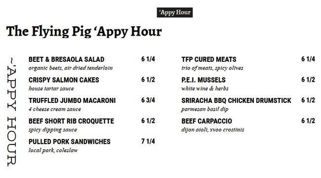 Menu at The Flying Pig Olympic Village restaurant, Vancouver, 127 W 2nd Ave