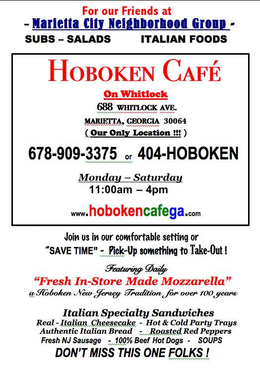 Menu at Hoboken Cafe on Whitlock, Marietta