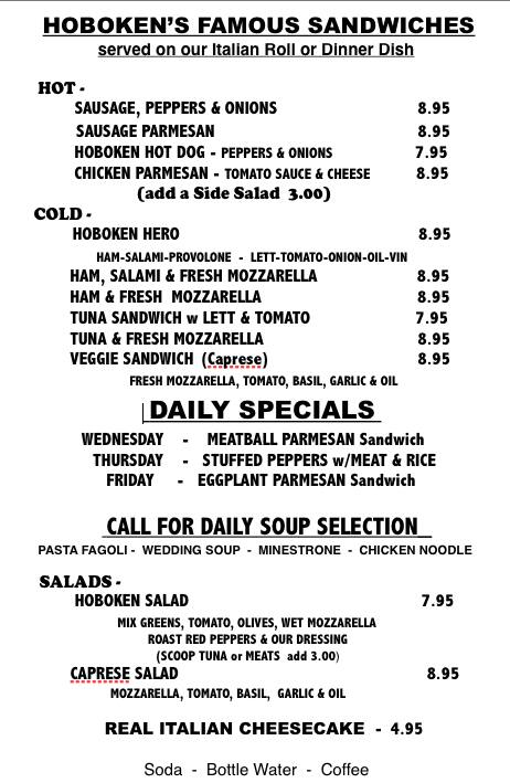 Menu at Hoboken Cafe on Whitlock, Marietta