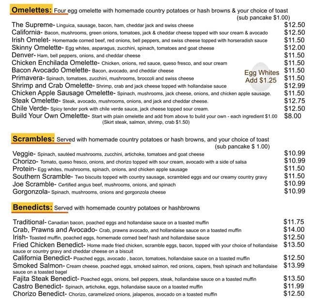 Menu at Mimosas Gourmet restaurant, Las Vegas