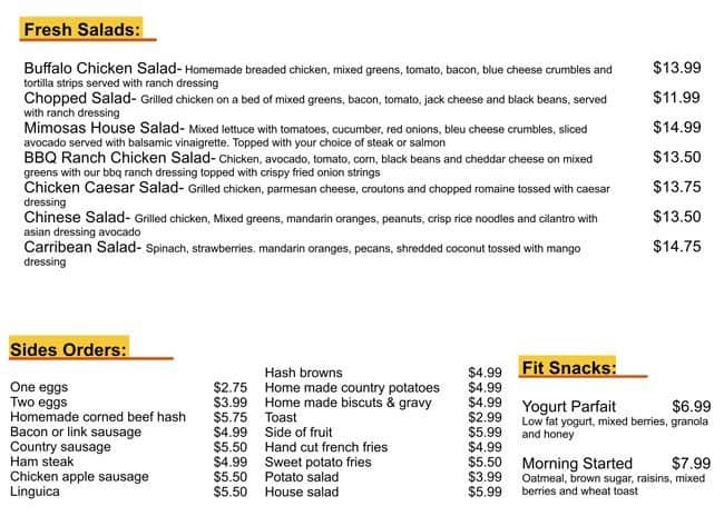 Menu at Mimosas Gourmet restaurant, Las Vegas