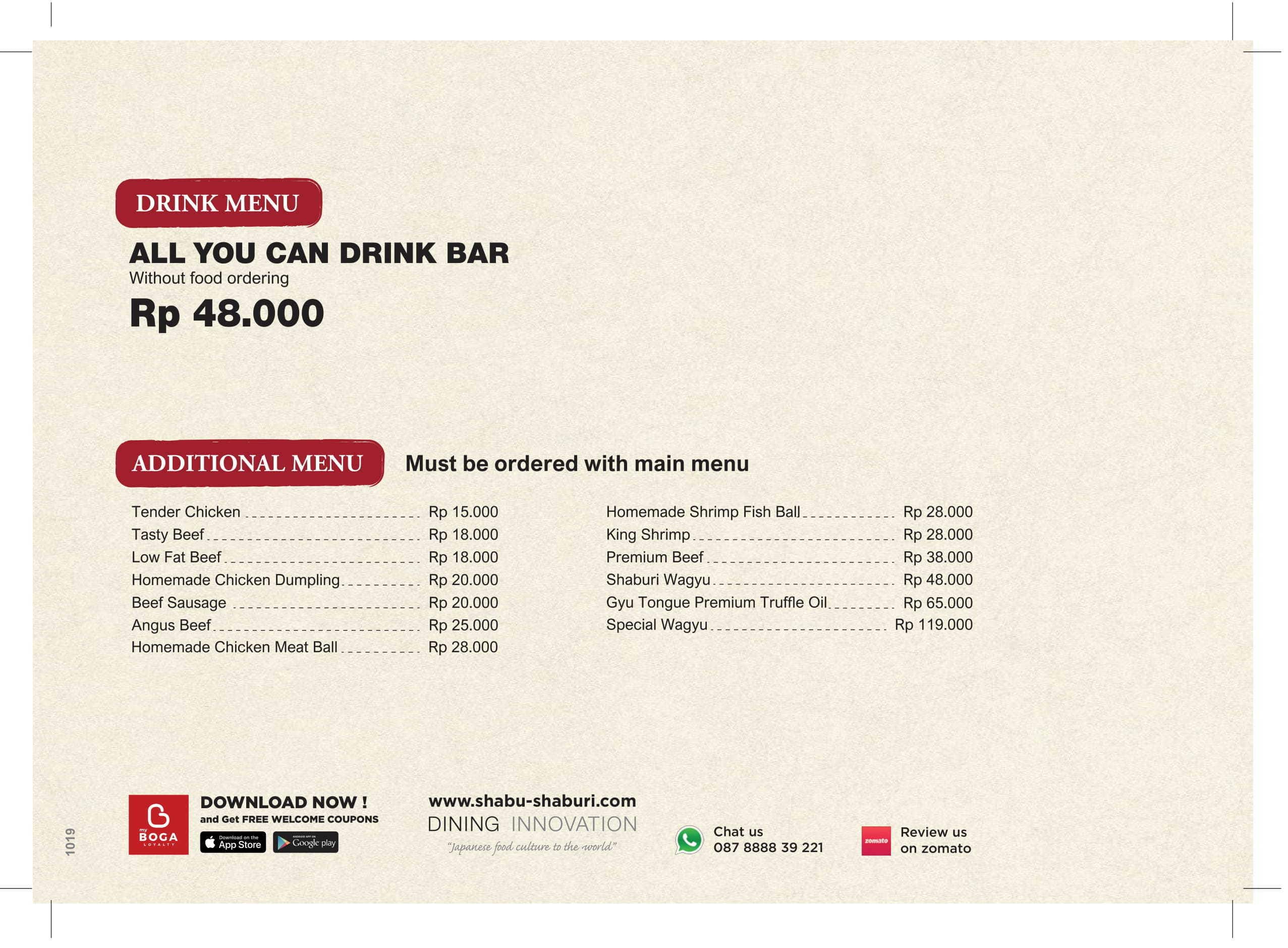 Menu at Shabu-Shabu Shaburi, Tangerang, Summarecon Mall Serpong