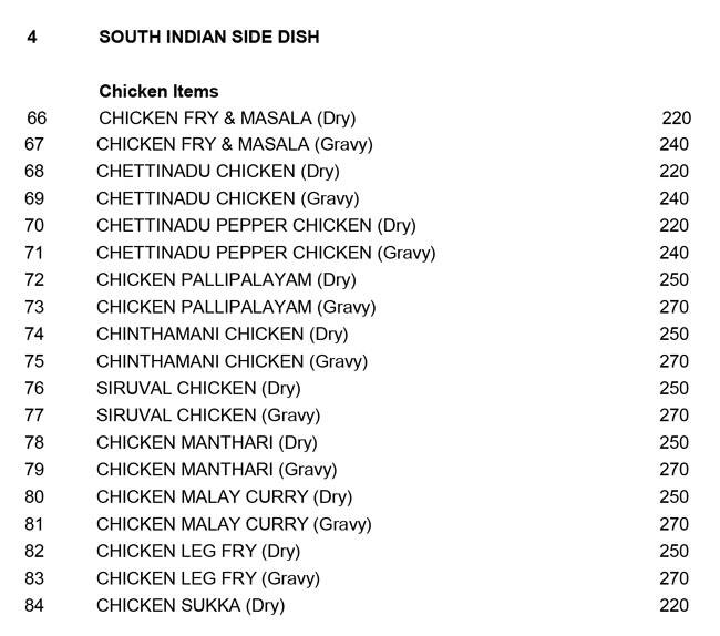 Menu at Madras Cuisine, Chennai, 355W+W8G