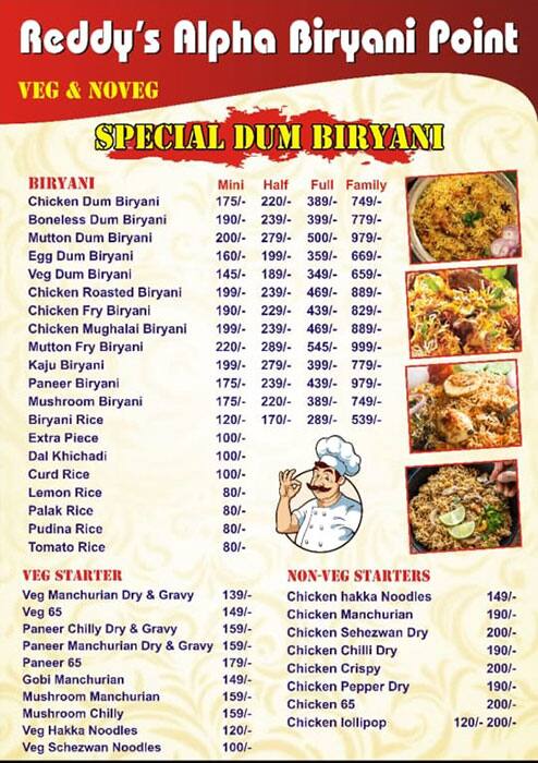 Menu of Reddy's Alpha Biryani Point, Baner, Pune