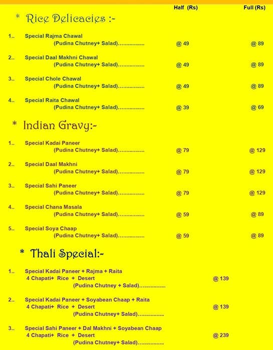 Menu of Unique Kitchen, Punjabi Bagh, New Delhi