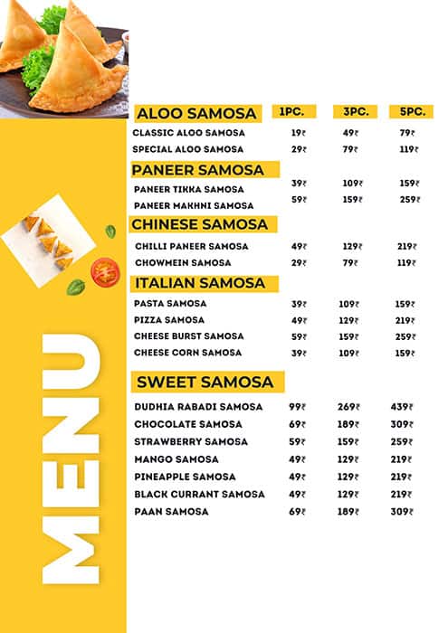 Menu of Samosa Central, Gomti Nagar, Lucknow