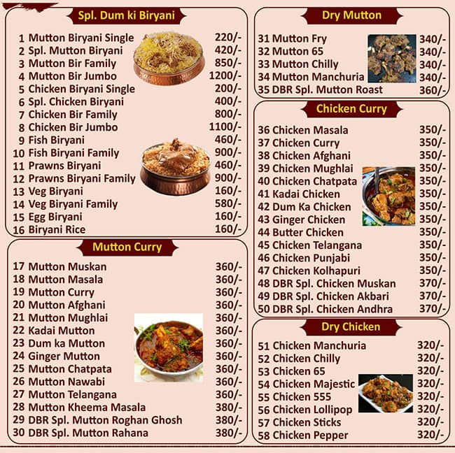 Menu of Deccan’s Bawarchi Restaurant, Manikonda, Hyderabad