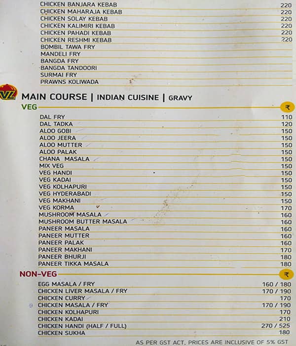 Menu at Vijayalaxmi Restro Bar, Mumbai, 4WVM+559