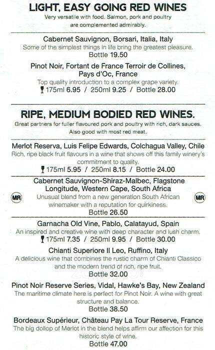 Menu at Marco Pierre White Steakhouse, London, Park Road