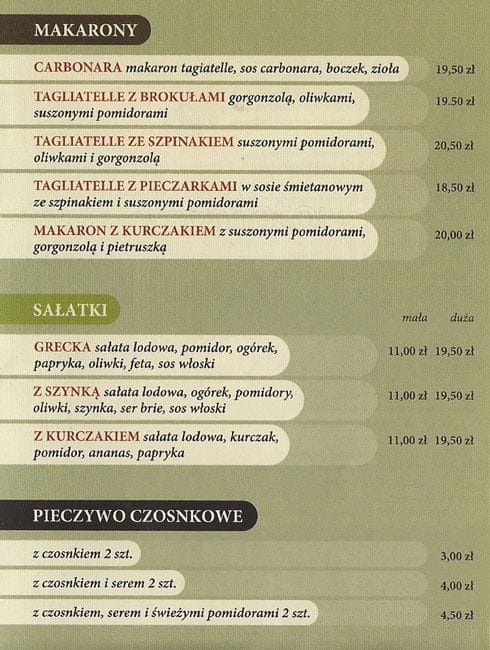 Menu at Pizzeria Maestro, Warsaw, Prudnicka 1