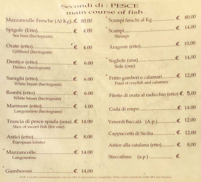 Menu da Da Gabriele ristorante, Roma