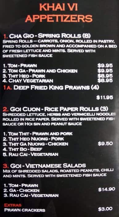 Menu at Taste of Pho restaurant, Bentleigh