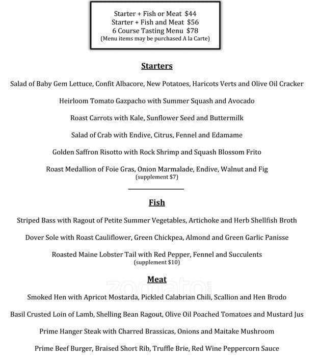 Menu at Sixteen restaurant, Chicago