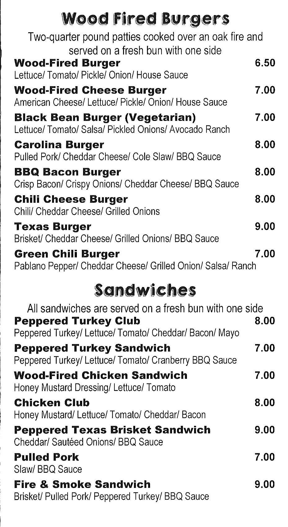 Menu at Fire-N-Smoke Wood Fired Kitchen BBQ, Troy