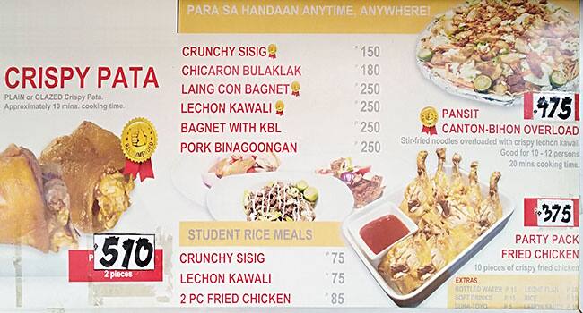 Menu at Lolo's, Quezon City