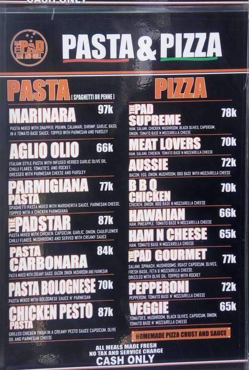 Menu at The Pad Bar and Grill, Kuta