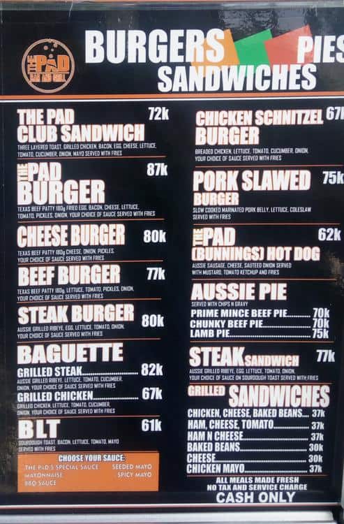 Menu at The Pad Bar and Grill, Kuta