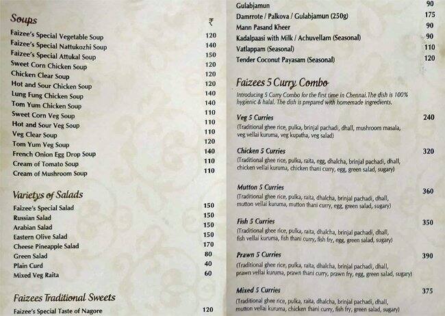Faizee Menu, Menu for Faizee, Ramapuram, Chennai - Zomato