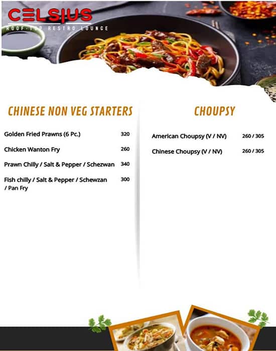 Menu of Celsius Rooftop, Sakchi, Jamshedpur