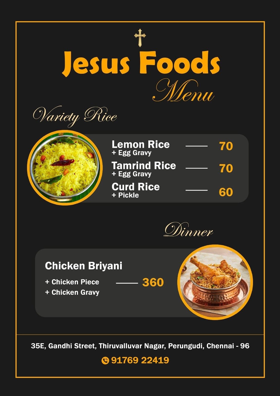 Menu of Jesus Foods, Taramani, Chennai