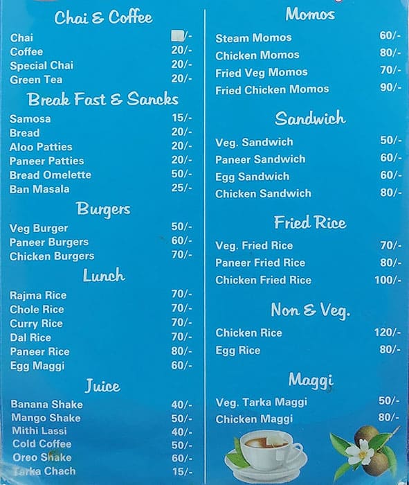 Menu of Chai Town Cafe, DLF Phase 1, Gurgaon