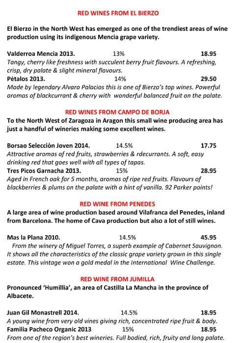 Menu at Meson Don Felipe pub & bar, London