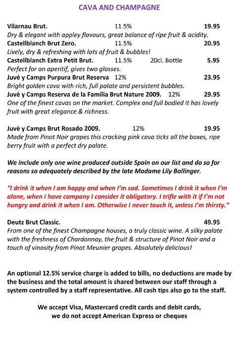 Menu at Meson Don Felipe pub & bar, London