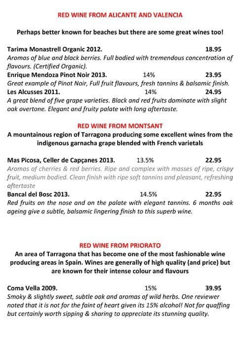 Menu at Meson Don Felipe pub & bar, London