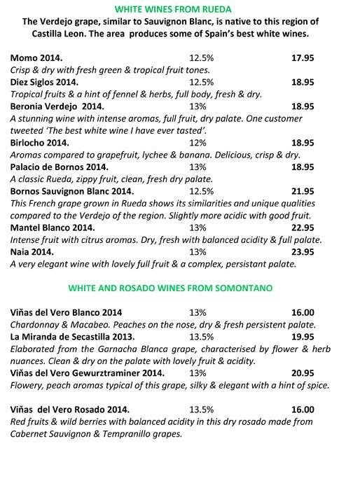 Menu at Meson Don Felipe pub & bar, London