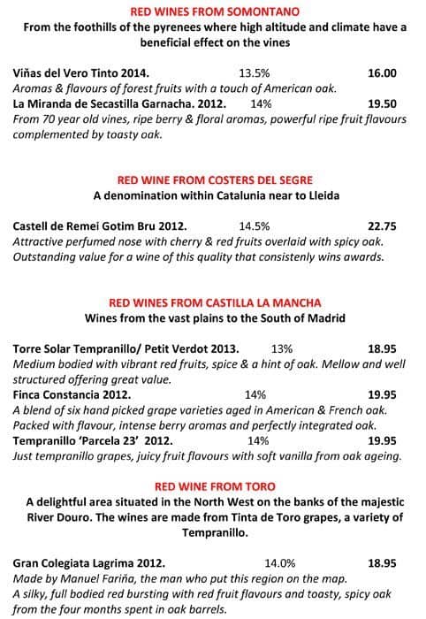 Menu at Meson Don Felipe pub & bar, London