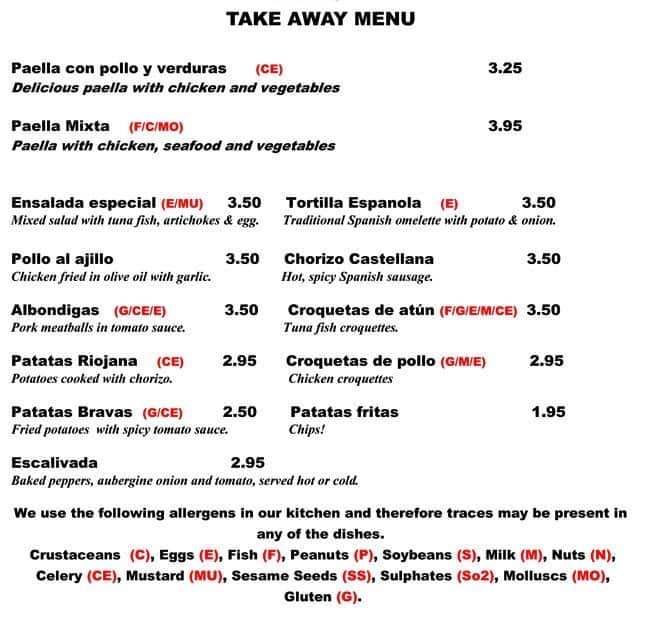 Menu at Meson Don Felipe pub & bar, London